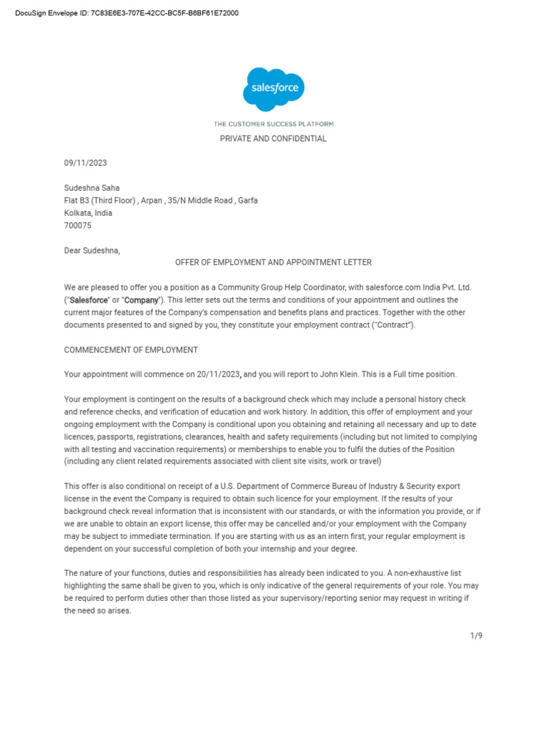 Salesforce OFFER Letter | PDF | Employment | Salary
