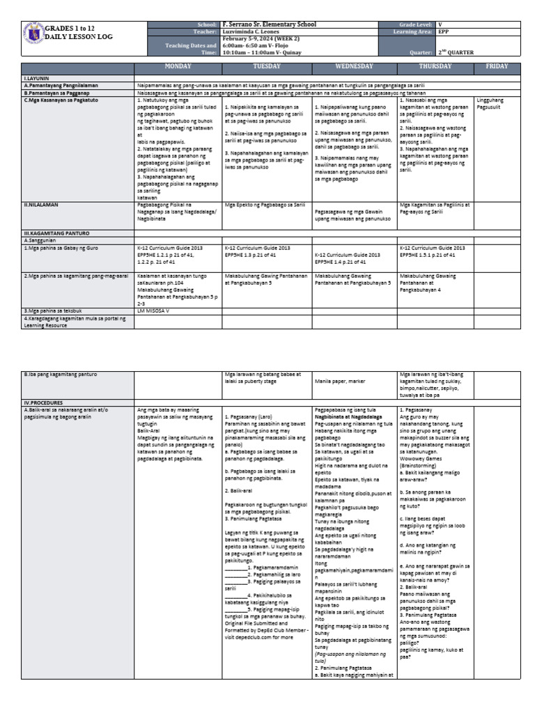 DLL - Epp 5 - Q3 - W2 2024 | PDF