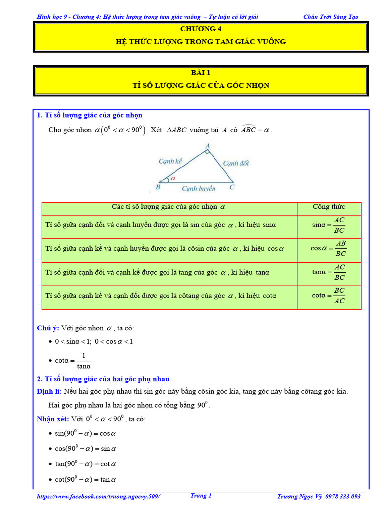 Cac Dang Bai Tap He Thuc Luong Trong Tam Giac Vuong Toan 9 Chan Troi Sang Tao | PDF