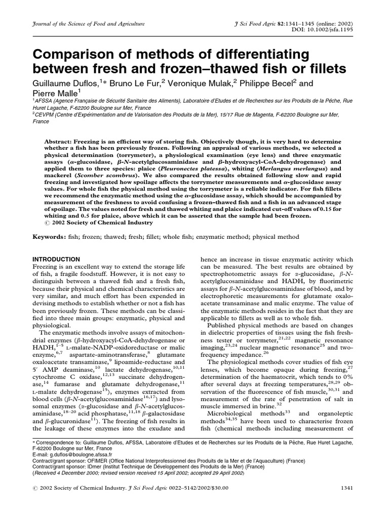 Comparison of Fresh Frozen Fish | PDF | Enzyme | Phosphate Buffered Saline