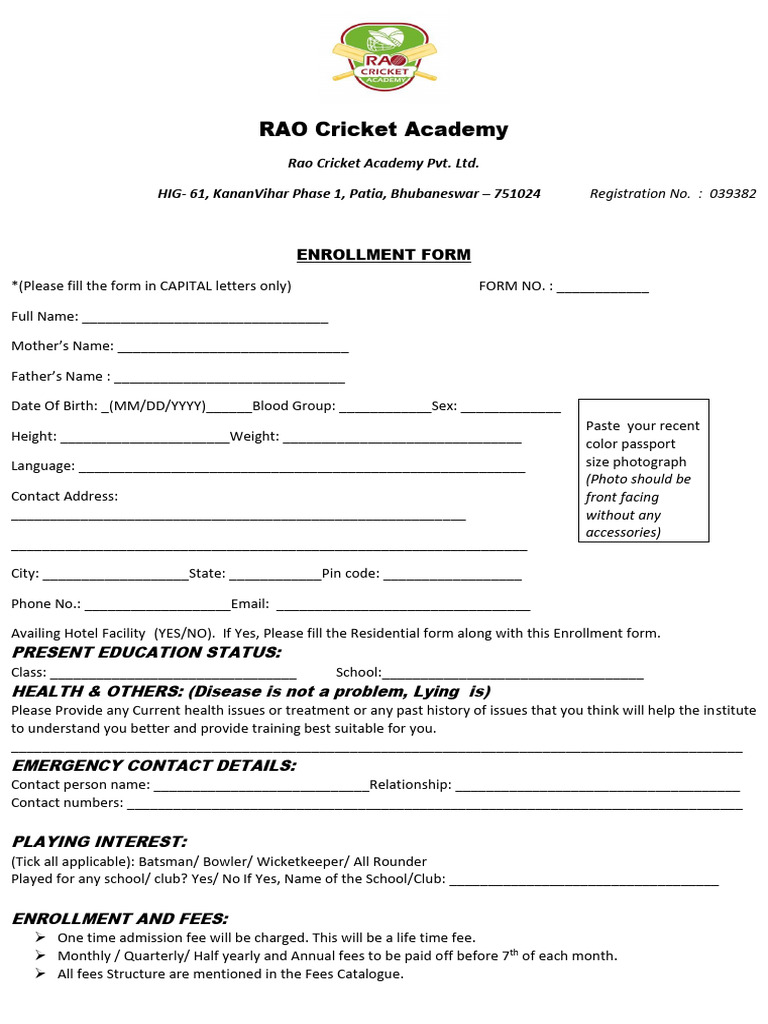 RCA Admission Form | PDF | Cricket