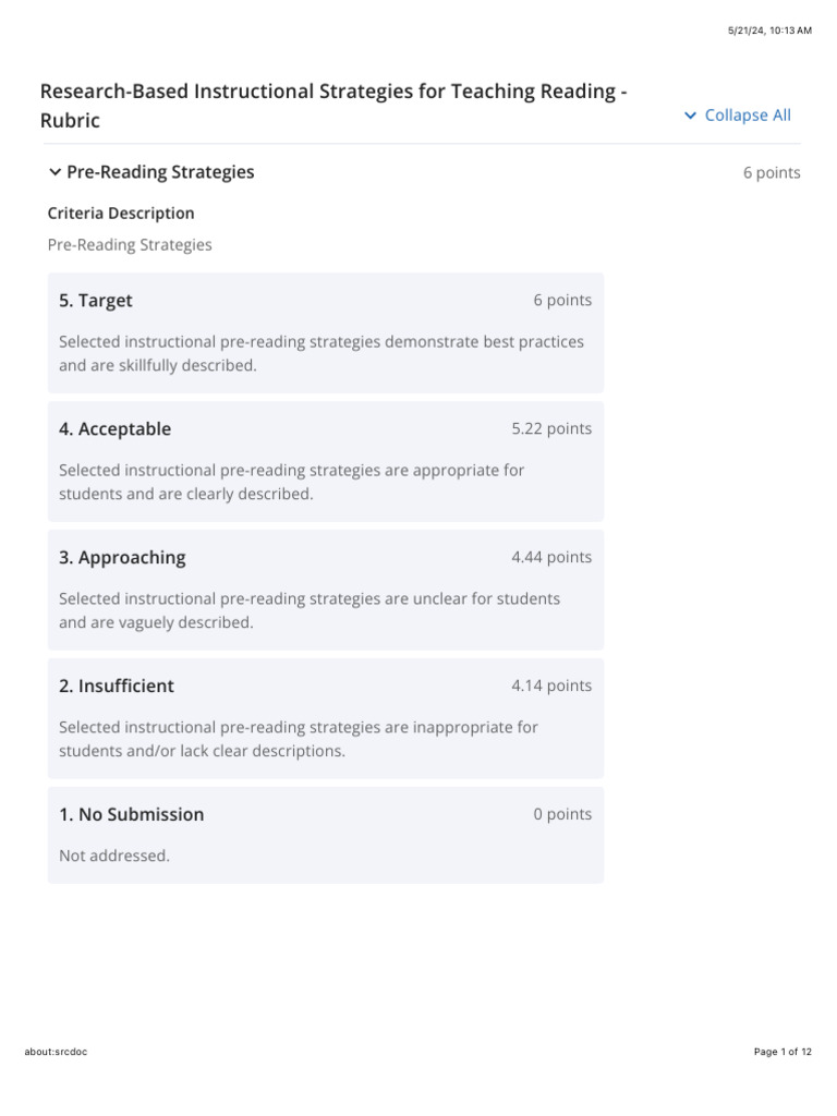 Sec 545: Reading Instruction Rubric | PDF | Syntax | Dyslexia