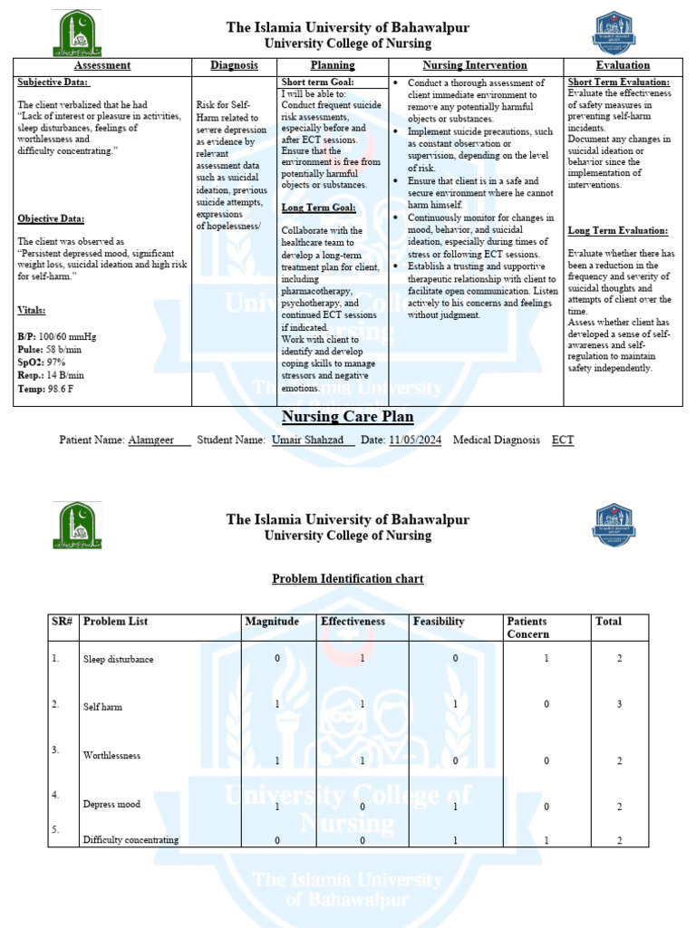 NCP of ECT | PDF | Suicide | Medicine
