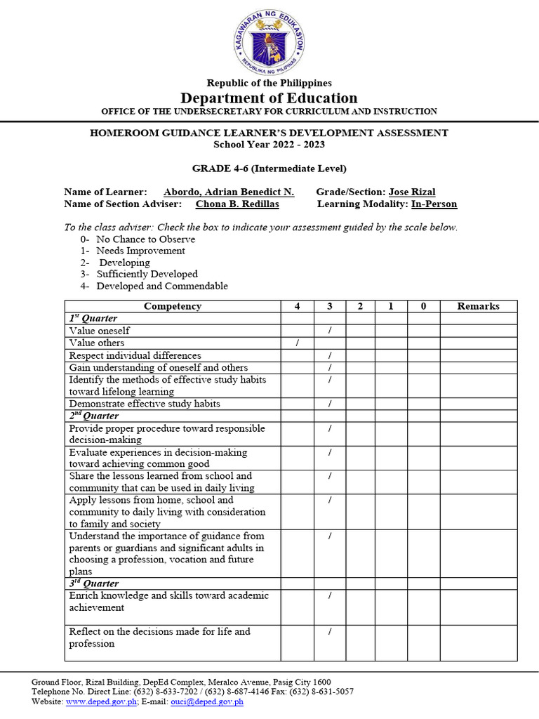 HG Assessment Form | PDF | Learning | Curriculum