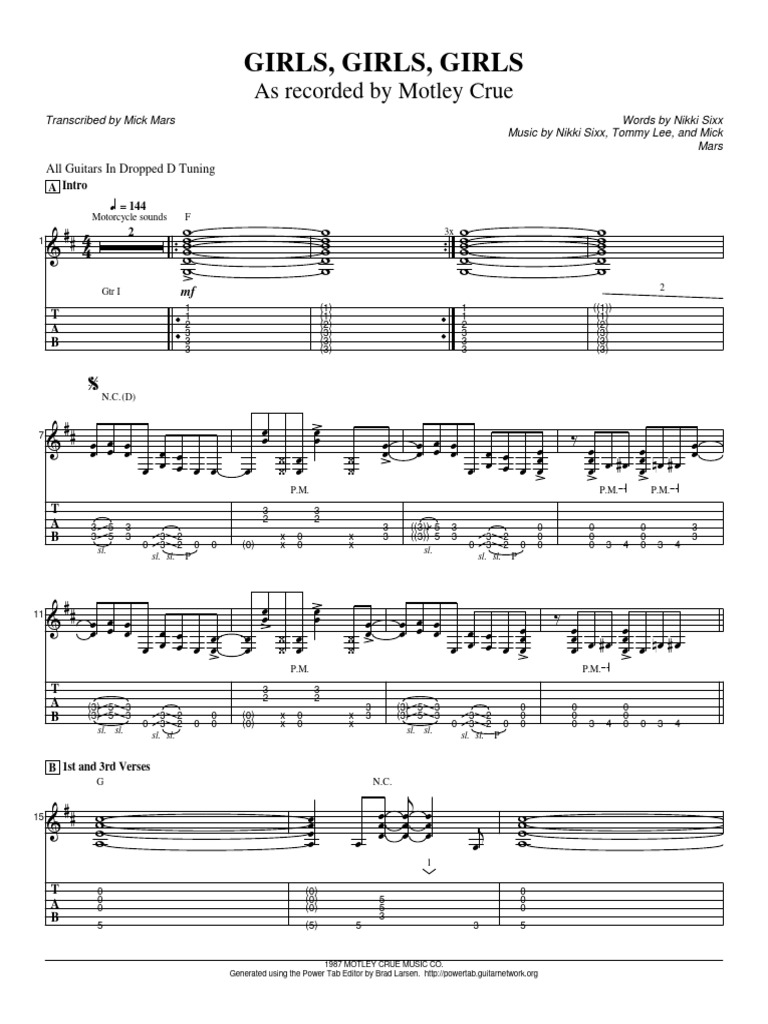 Girls, Girls, Girls - Tab Notation | PDF | American Musical Groups ...