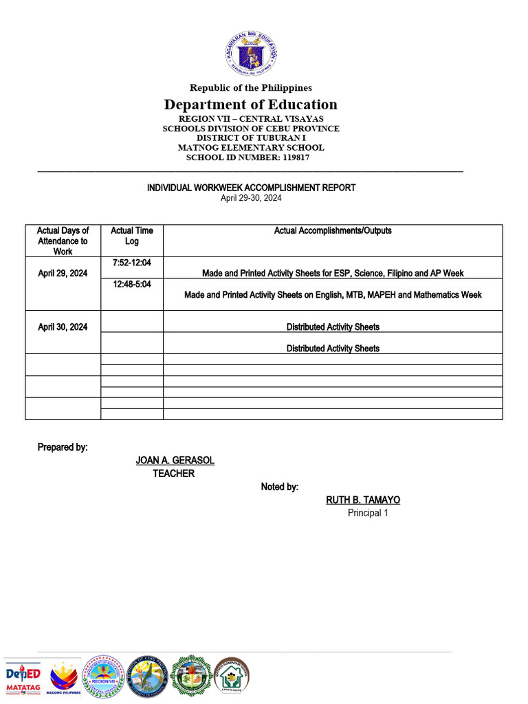 Accomplishment-Report Sample | PDF | Philippines