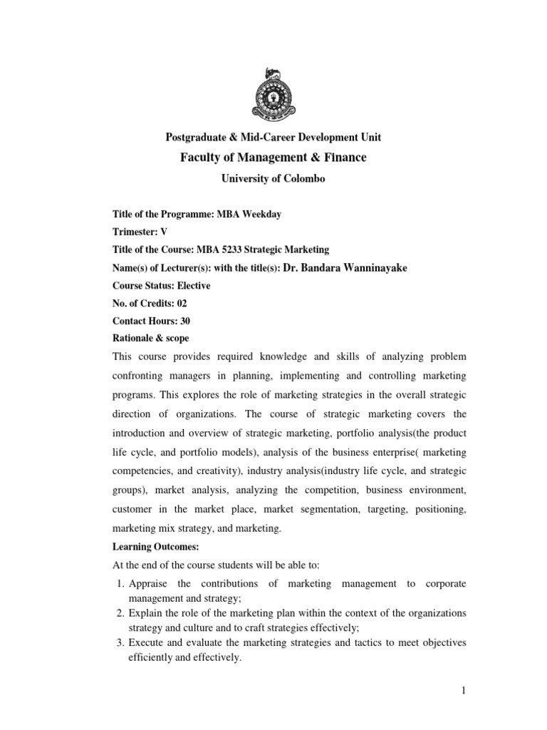 Lecture Plan - Strategic MGT - 2018 | PDF | Strategic Management ...