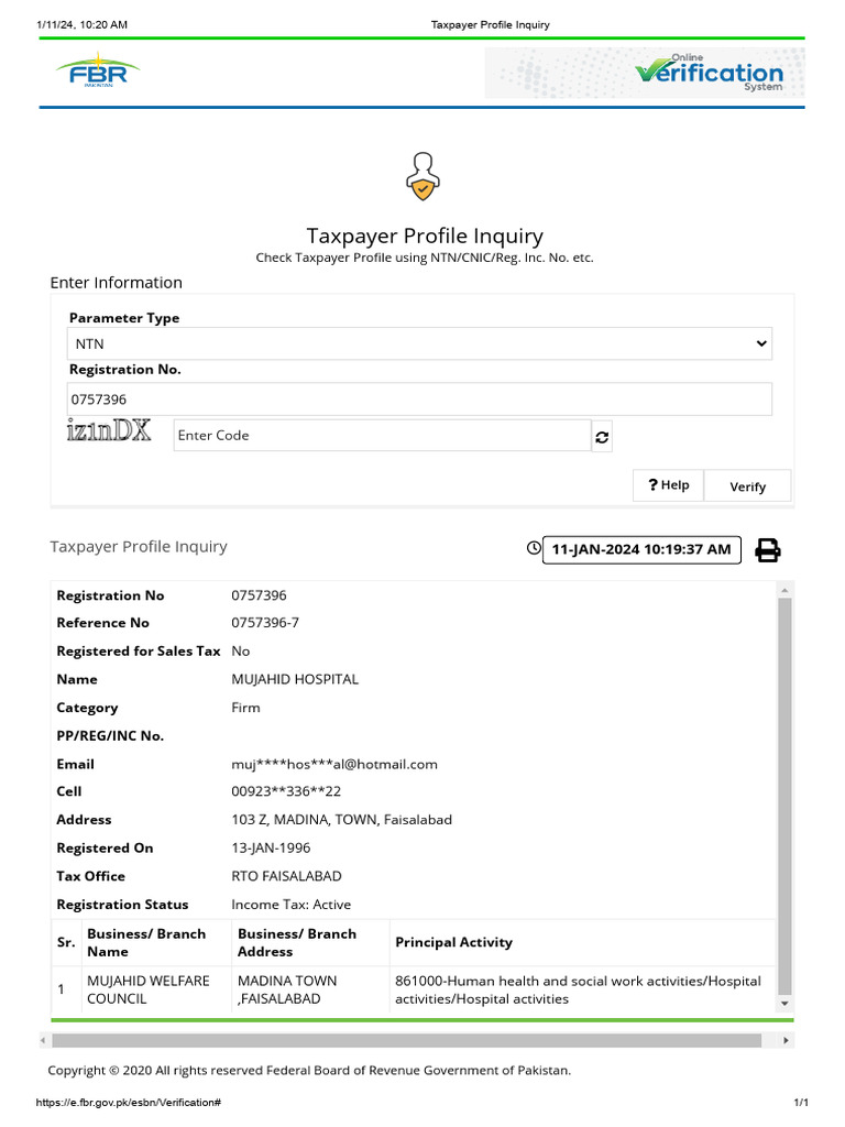 Taxpayer Profile Inquiry | PDF
