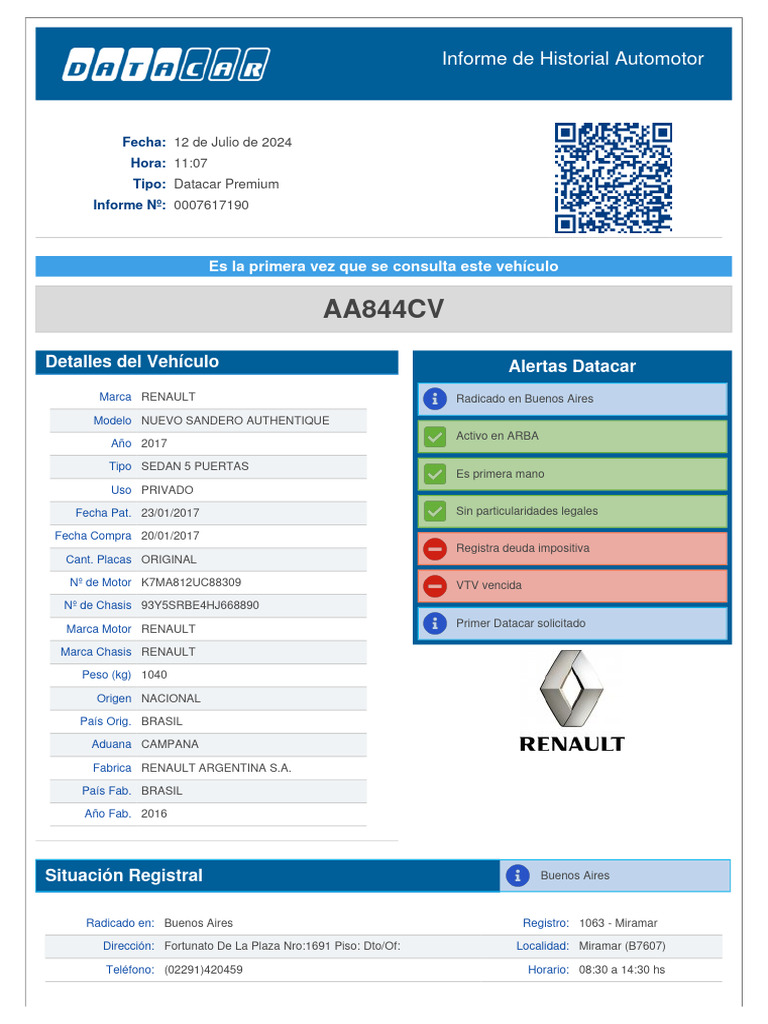 Informe premium-AA844CV-7 | PDF | Documento de identidad | Renault