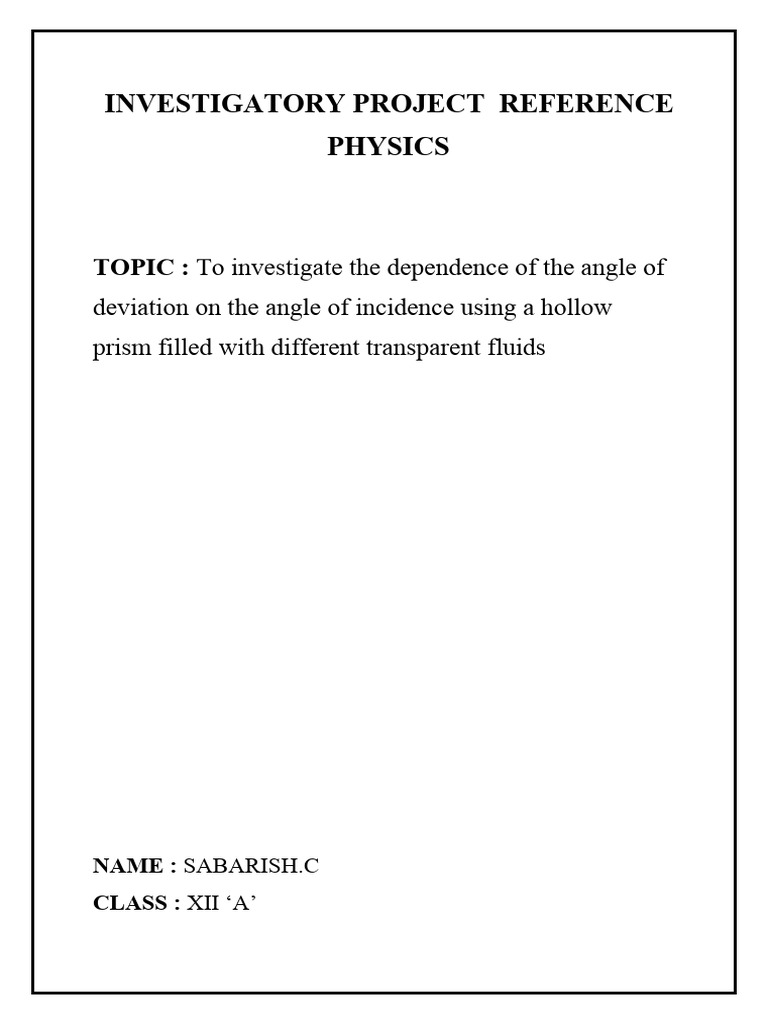 Investigatory Project Reference | PDF | Light | Optics