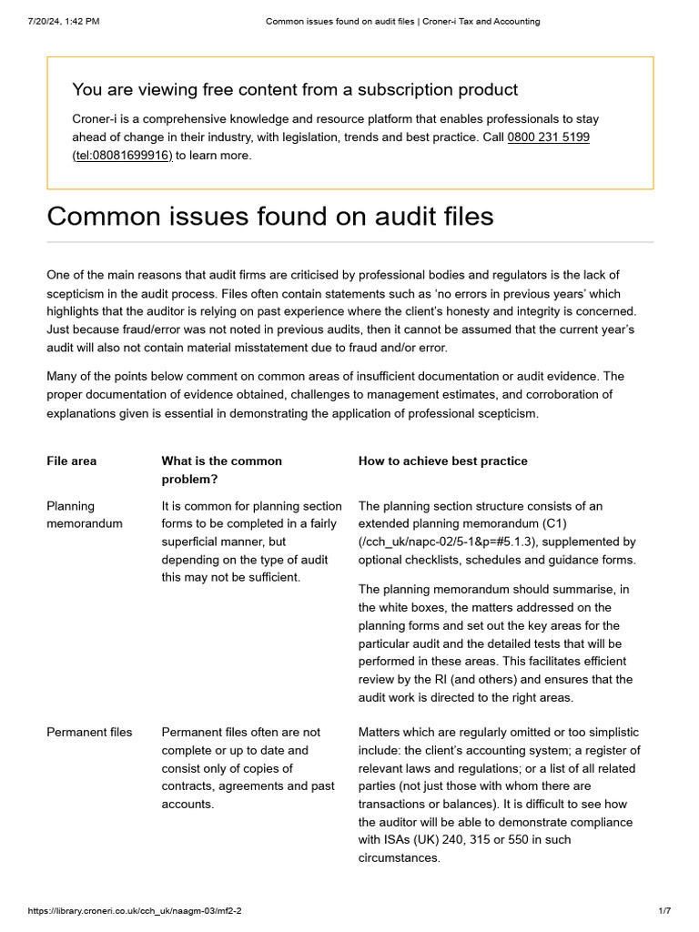 Common Issues Found On Audit Files - Croner-I Tax and Accounting | PDF ...