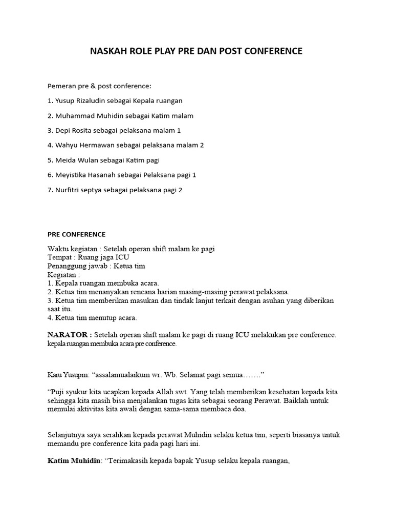 Naskah Role Play Pre Dan Post Conference | PDF