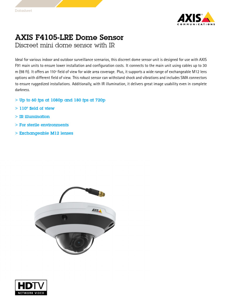Datasheet Axis f4105 Lre Dome Sensor en US 409985 | PDF | Camera Lens | International ...