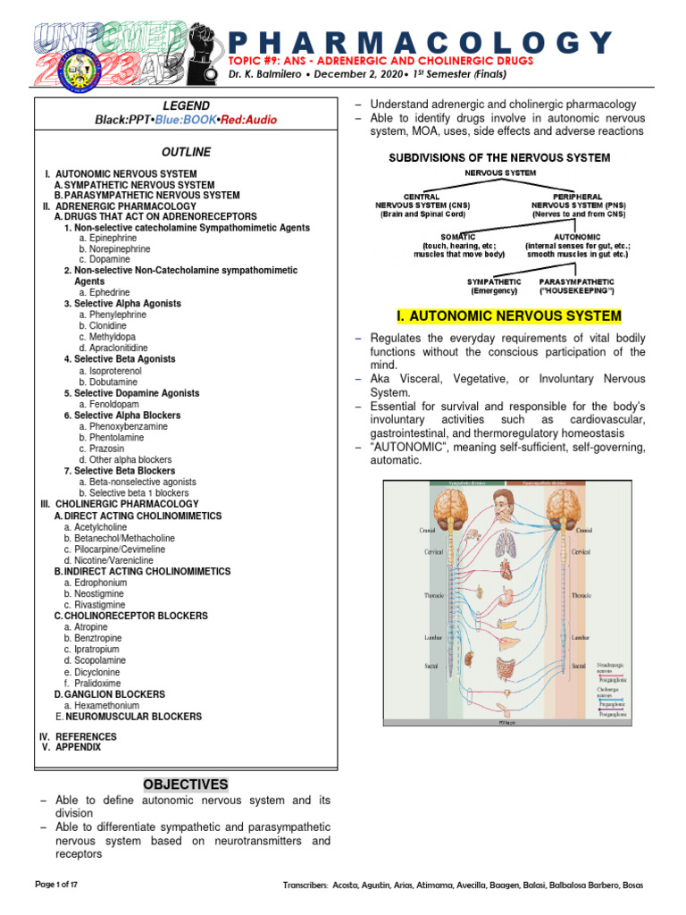 9 Andrenergic and Cholinergeic Drugs | PDF | Acetylcholine | Autonomic Nervous System