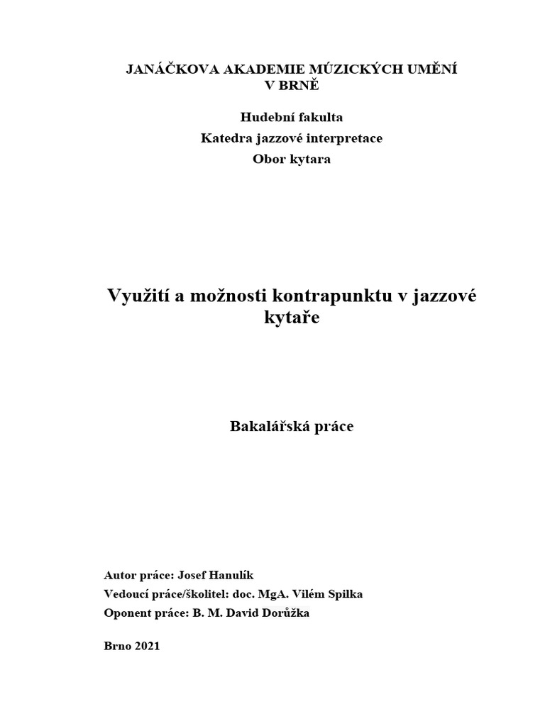 Josef Hanulik Vyuziti A Moznosti Kontrapunktu V Jazzove Kytare | PDF