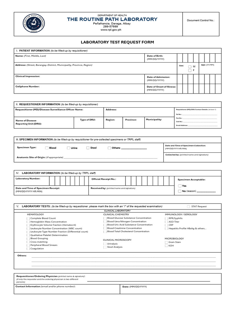 Laboratory Test Request Form Guide | PDF | Blood | Clinical Medicine