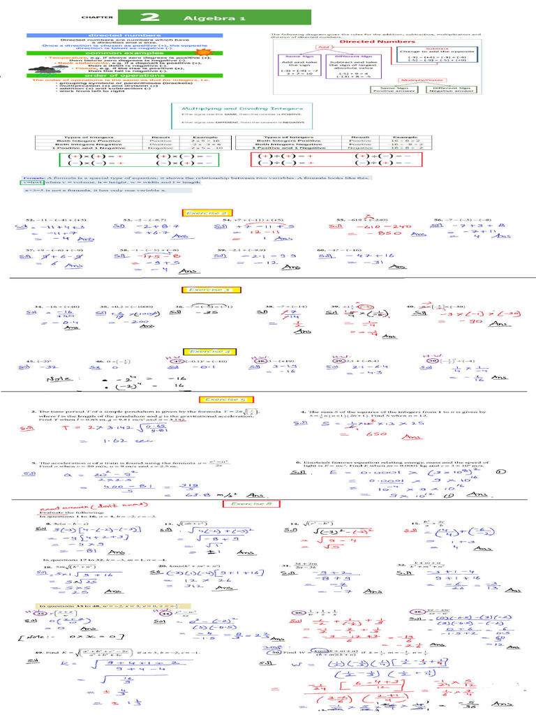 CHAPTER 2-Directed Numbers and Formulae | PDF