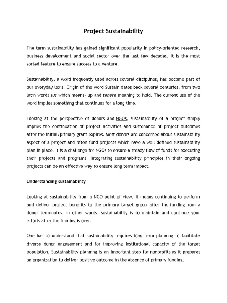Project Sustainability 2 | PDF | Sustainability | Non Governmental ...