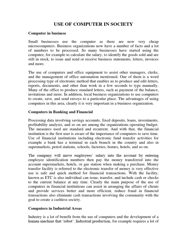 Use Of Computer In Society Pdf Inventory Information