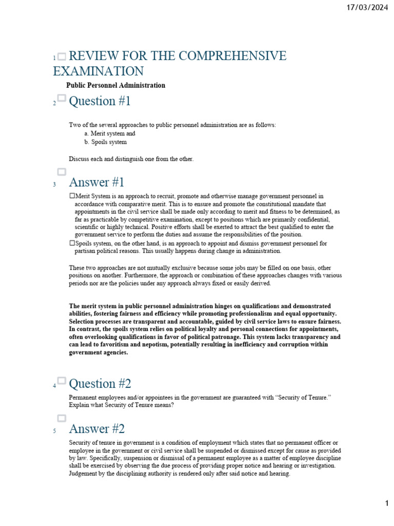 Mpa Reviewer Public Personnel Administration | PDF | Employment | Civil Service