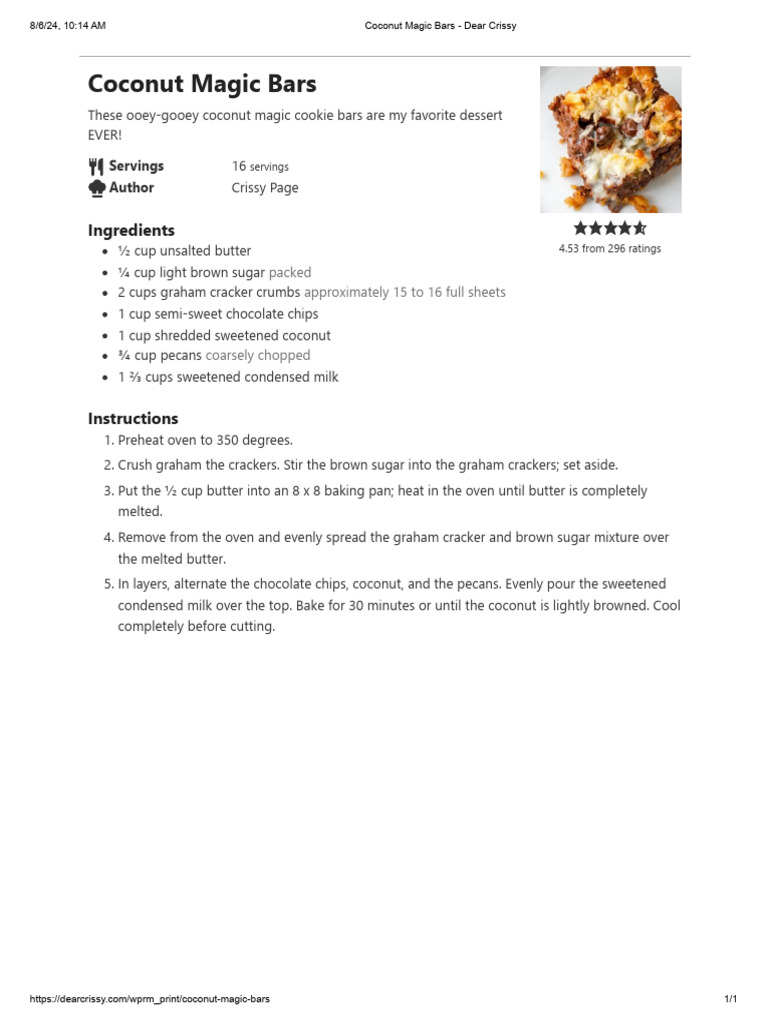 Coconut Magic Bars Recipe | PDF