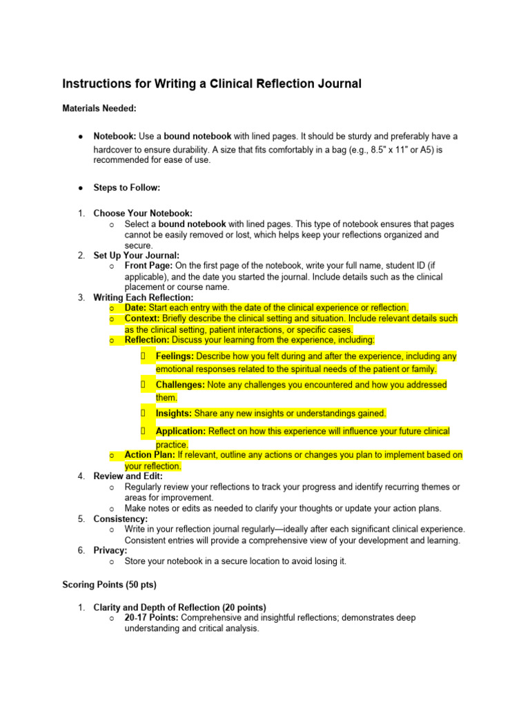 Writing A Clinical Reflection Journal | PDF | Notebook | Experience
