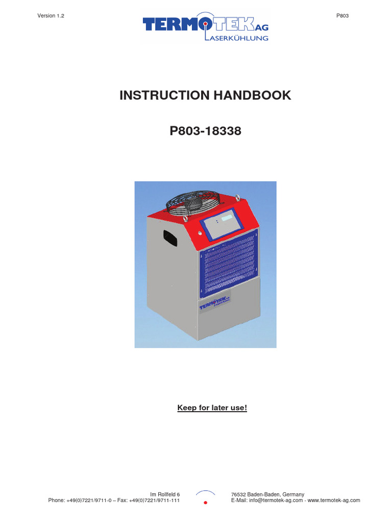 Termotek P803 Chiller User Manual | PDF | Temperature | Heat Transfer