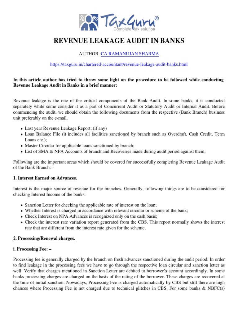 Revenue Leakage Audit Procedures in Banks | PDF | Banks | Overdraft