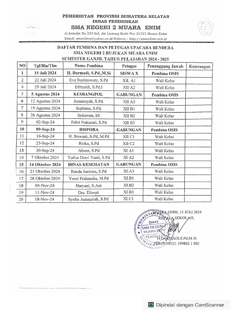 Jadwal Petugas Upacara, Literasi, Senam Dan Baca Yasiin | PDF