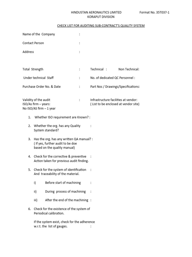 Audit Form Pdf Audit Calibration