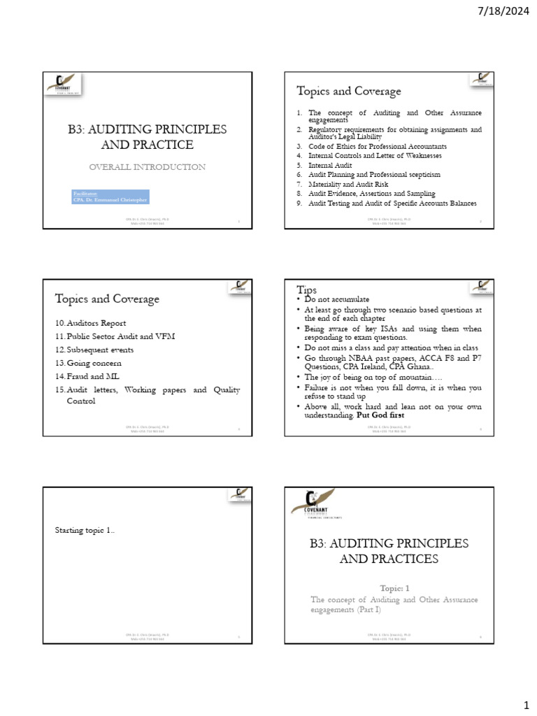 B3 Topics 1 and 2 - Covenant | PDF | Audit | Financial Audit