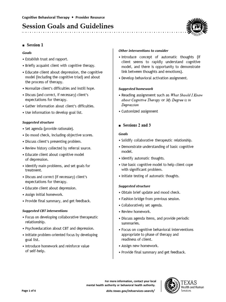 CBT Adult Session Outline | PDF | Cognitive Behavioral Therapy | Psychotherapy