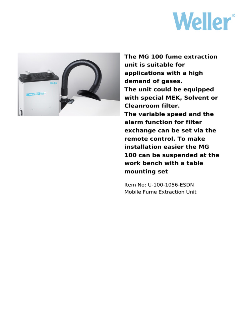 Item No: U-100-1056-ESDN Mobile Fume Extraction Unit | PDF