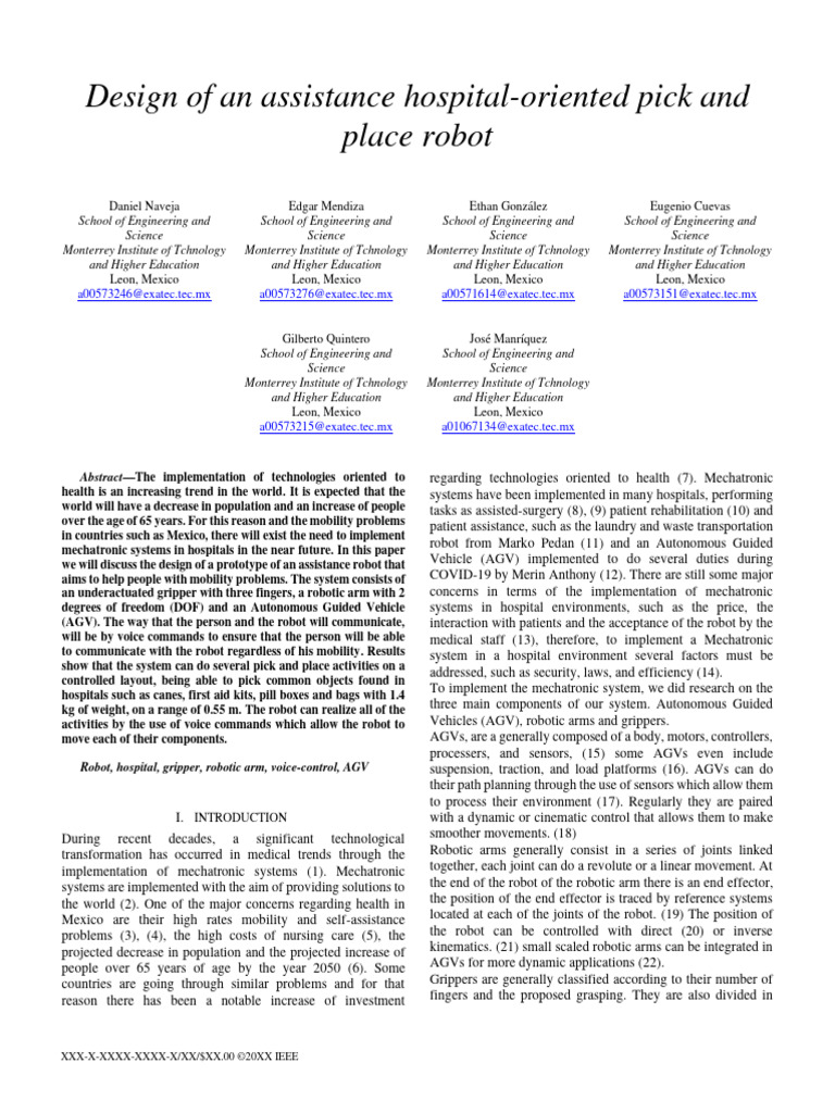 Design of An Assistance Hospital-Oriented Pick and Place Robot | PDF ... Design of An Assistance Hospital-Oriented Pick and Place Robot | PDF ...