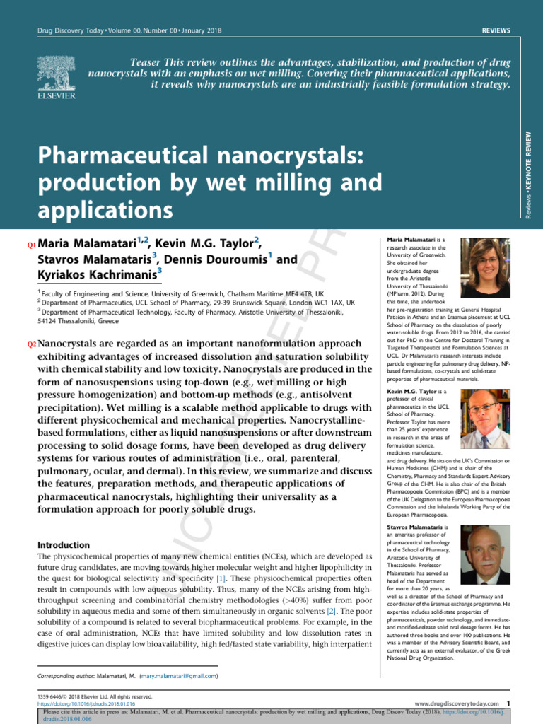 Pharmaceutical Nanocrystals: Wet Milling Insights | PDF | Solubility ...