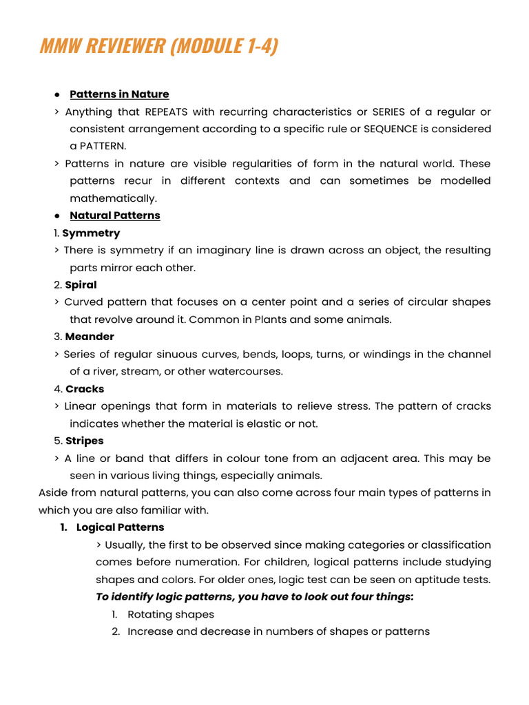 MMW Reviewer (Module 1-4) | PDF | Pattern | Shape