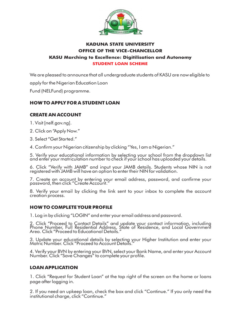 KASU Student Loan Application Guide | PDF | Career & Growth