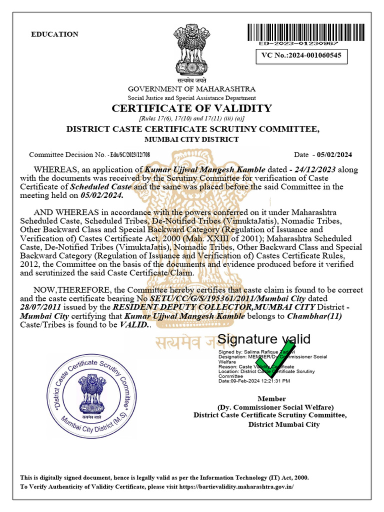 Certificate of Validity: Signature Valid | PDF