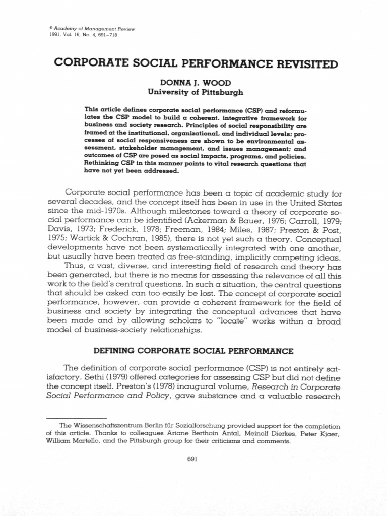 Corporat Social Performance Revisited | PDF | Corporate Social ...