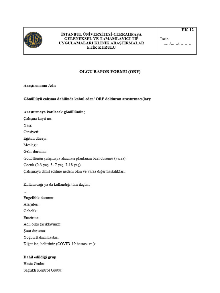 Ek 12 Olgu Rapor Formu | PDF
