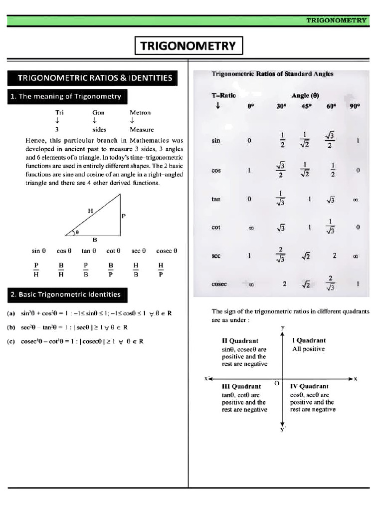Trigonometry Revision Class 11 | PDF | Trigonometric Functions ...