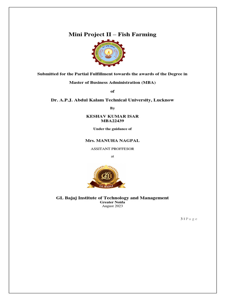KESHAV Mini project 2 Fish Farming | PDF | Agriculture | Aquaculture