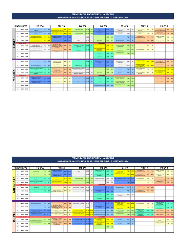 Horario 2da Fase 2024-Ua Sacaba | PDF | Science | Educación en artes ...