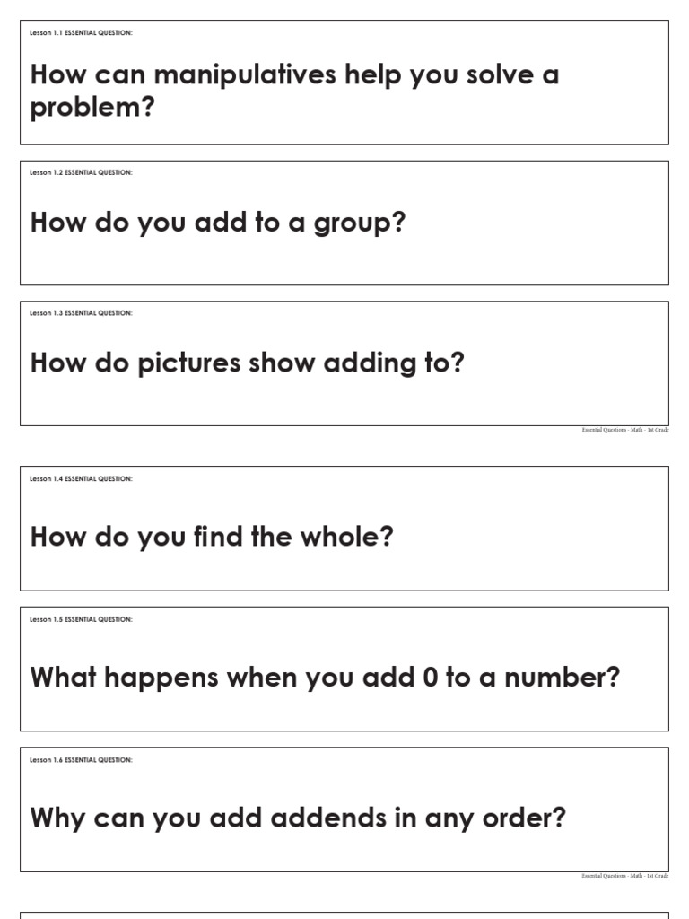 Essential Questions Math Grade 1 | PDF | Numbers | Arithmetic