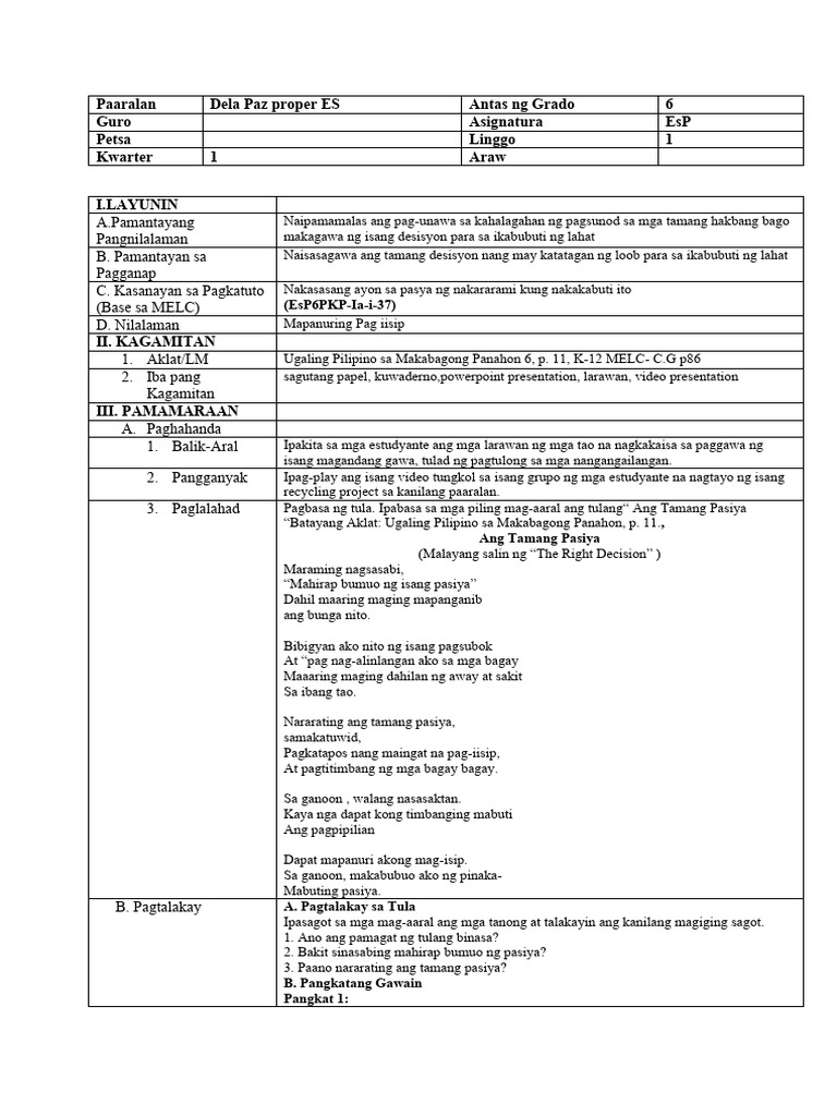 Esp 6-Q1-Week-2 | PDF