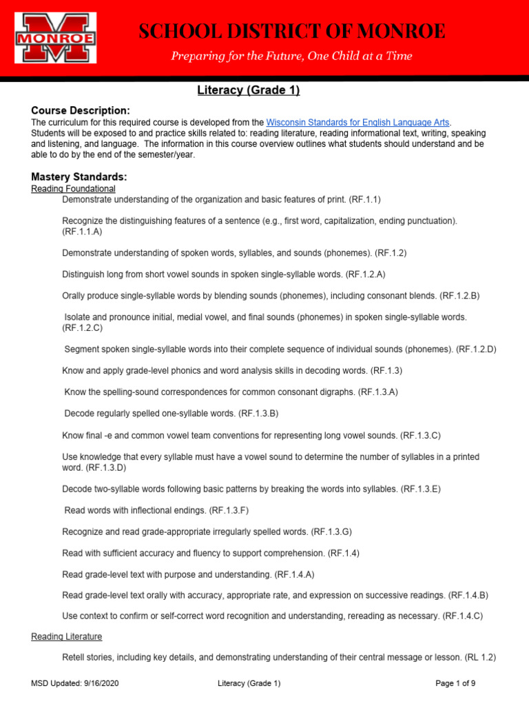 Grade 1 Literacy | PDF | Phonics | Syllable