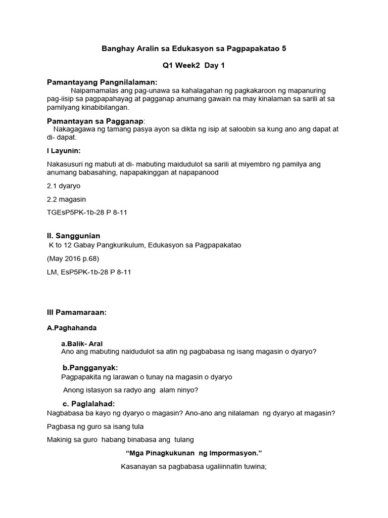 DLP Esp5 Q1 Week2 Day1 5 | PDF