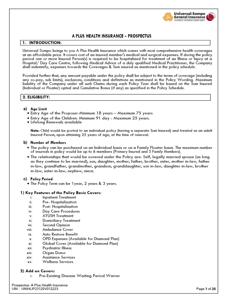 A Plus Health Insurance Prospectus | PDF | Diabetes | Hypertension