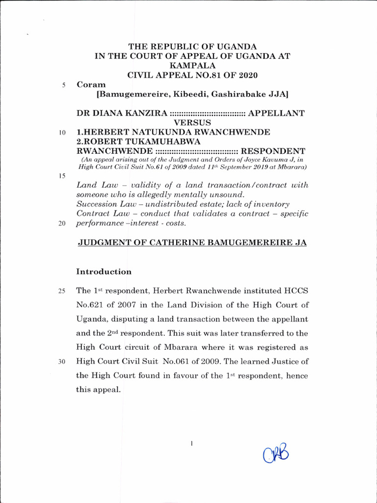 Kanzira V Natukunda Rwanchwende and Another (Civil Appeal 81 of 2020 ...