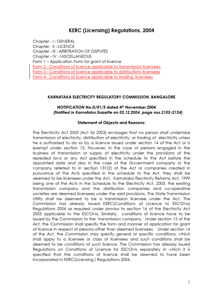 Kerc Licensing Regulation 2004 | PDF | Arbitral Tribunal | License